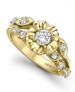 Diamond Flower Enagement Ring 18ct Yellow Gold - Krausz Jewellery